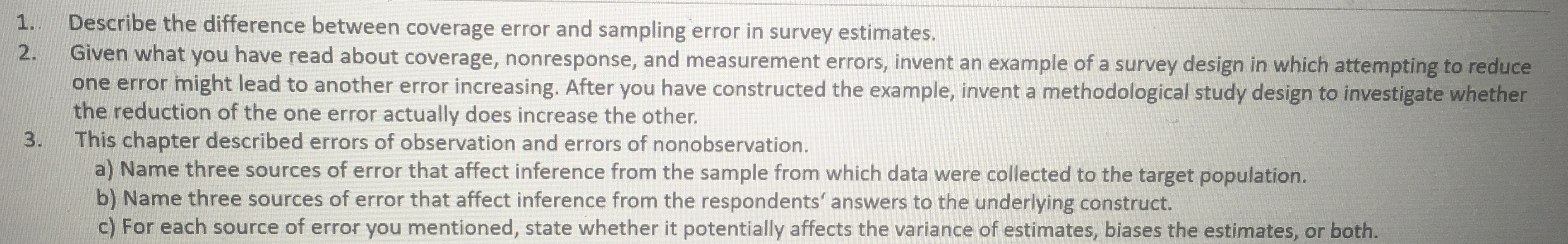 Solved Describe the difference between coverage error and | Chegg.com