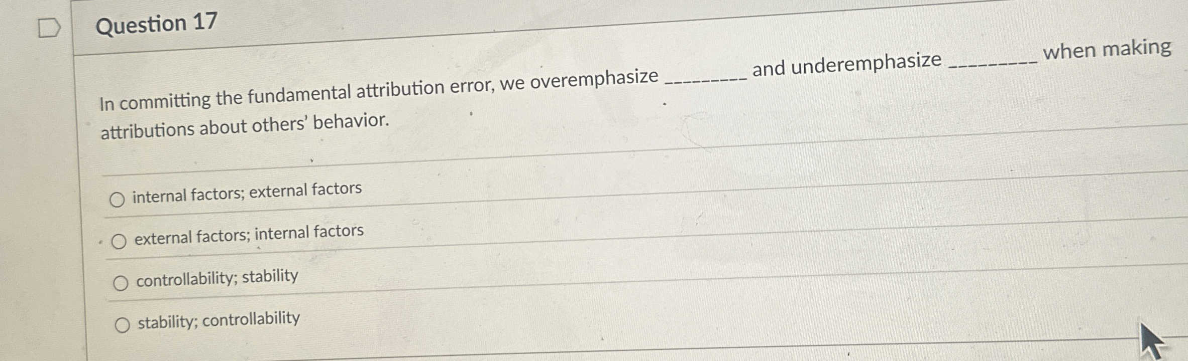 Solved Question 17In committing the fundamental attribution | Chegg.com