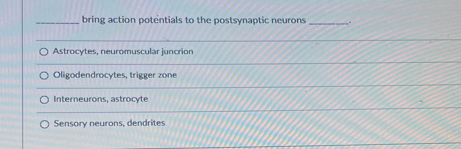 Solved bring action potentials to the postsynaptic | Chegg.com