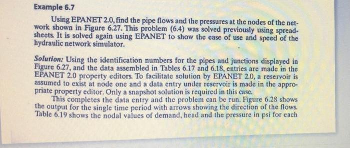 Solved Example 6.7 Using EPANET 2.0, find the pipe flows and | Chegg.com