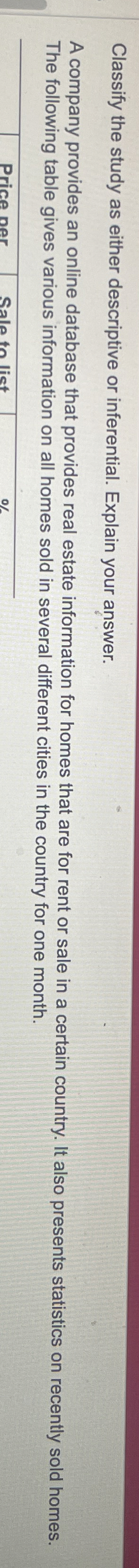 Solved Classify the study as either descriptive or | Chegg.com
