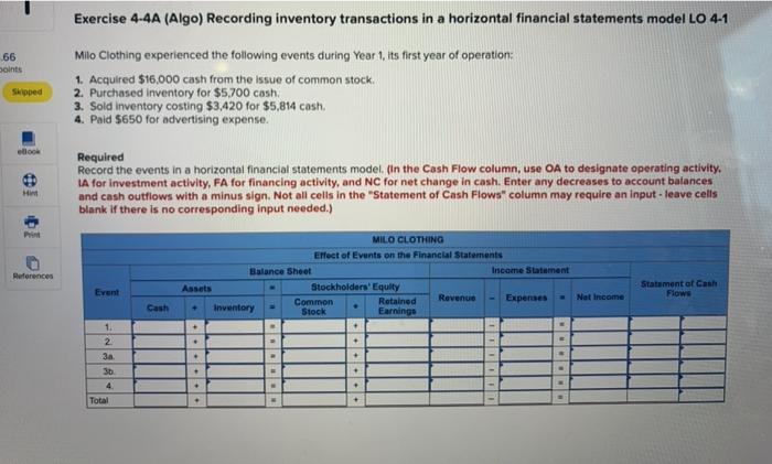 Solved Exercise 4-4A (Algo) Recording inventory transactions | Chegg.com