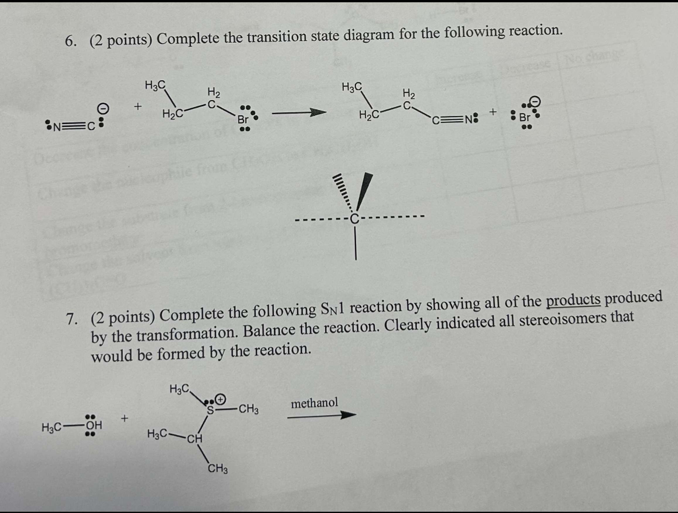 Solved (2 ﻿points) ﻿Complete the transition state diagram | Chegg.com