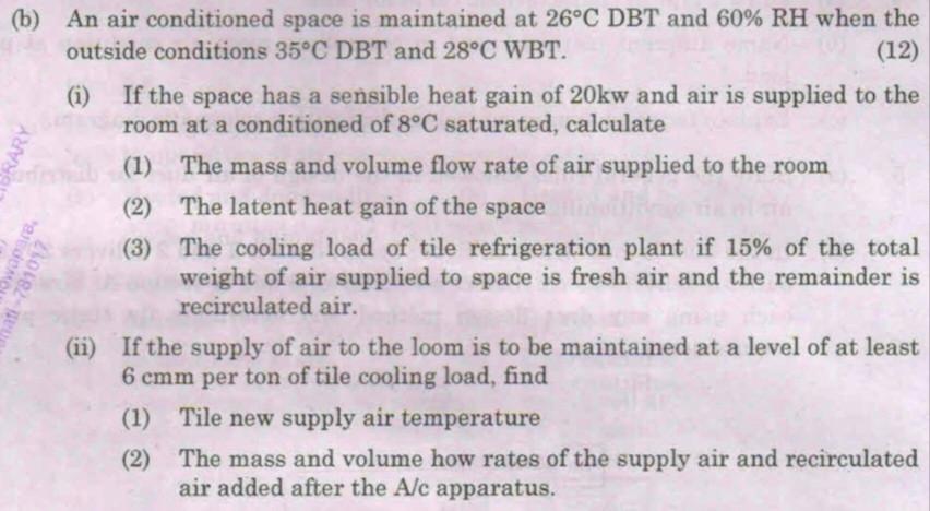 Solved An air conditioned space is maintained at 26∘C DBT | Chegg.com