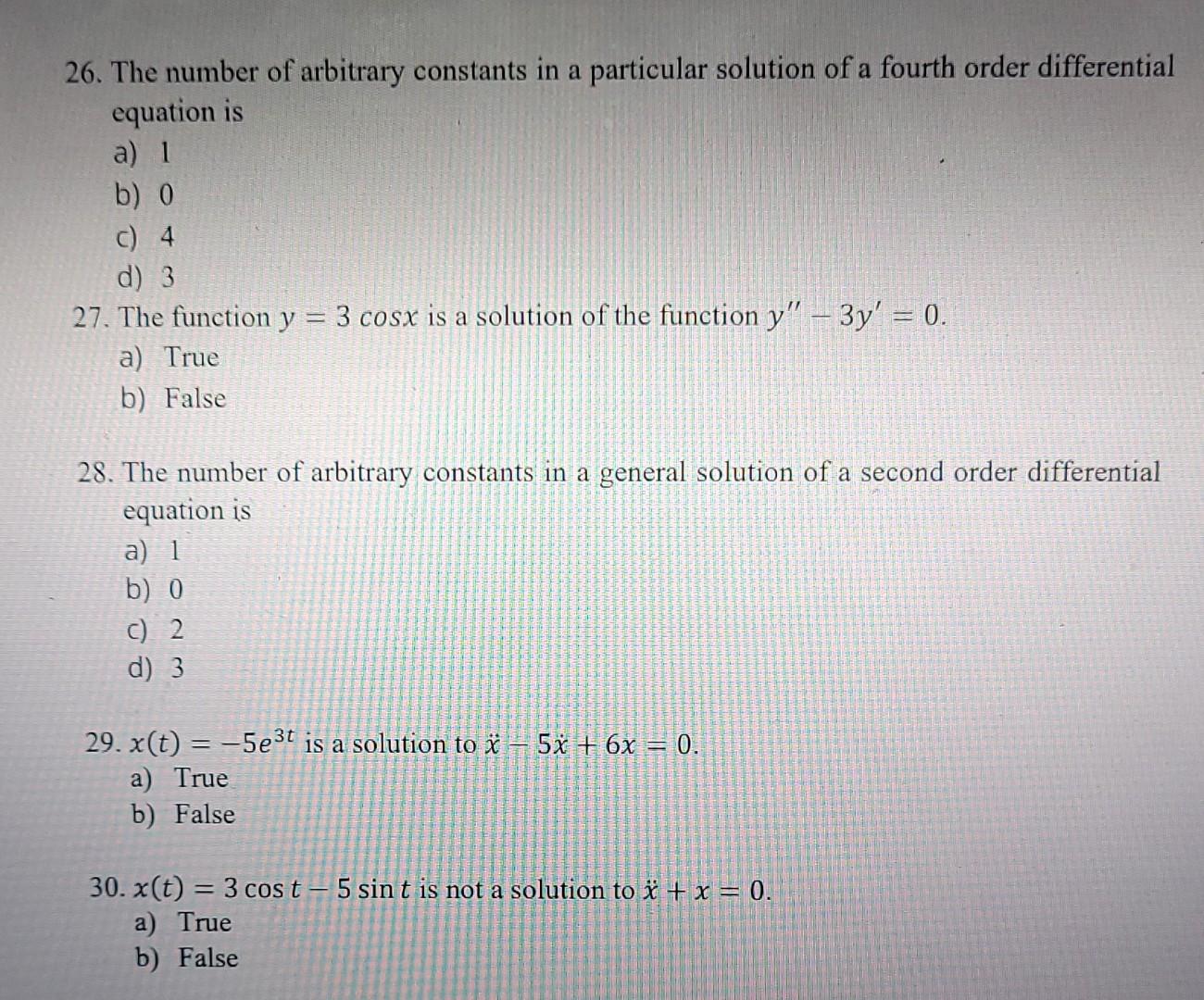 Solved 26. The number of arbitrary constants in a particular | Chegg.com