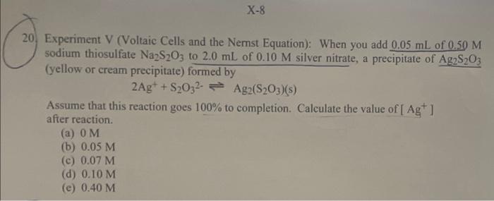 Solved Experiment V (Voltaic Cells and the Nemst Equation): | Chegg.com