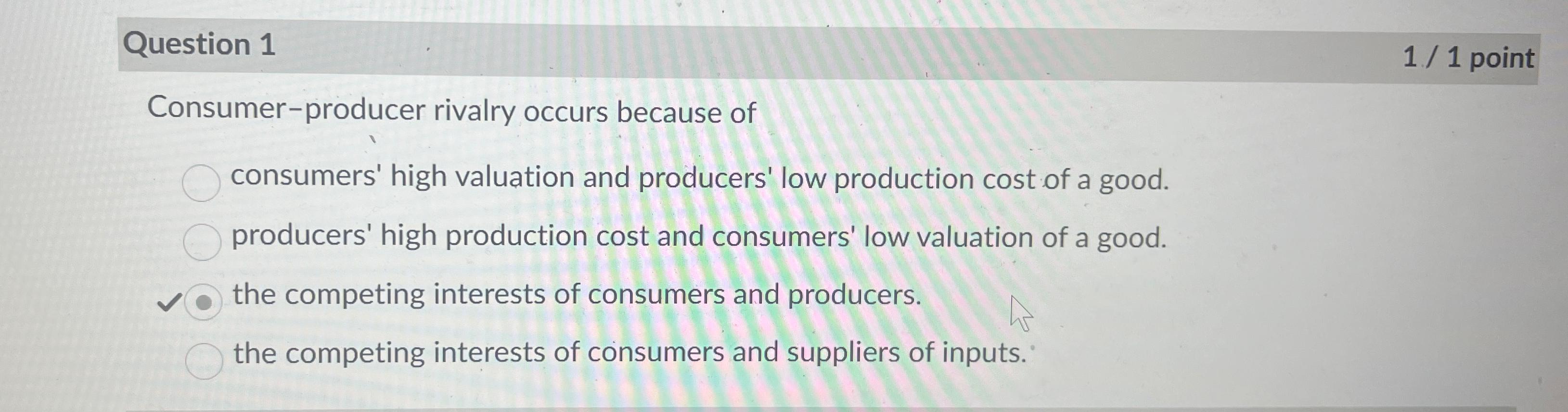 Solved Question 1/ 1 ﻿pointConsumer-producer rivalry occurs | Chegg.com