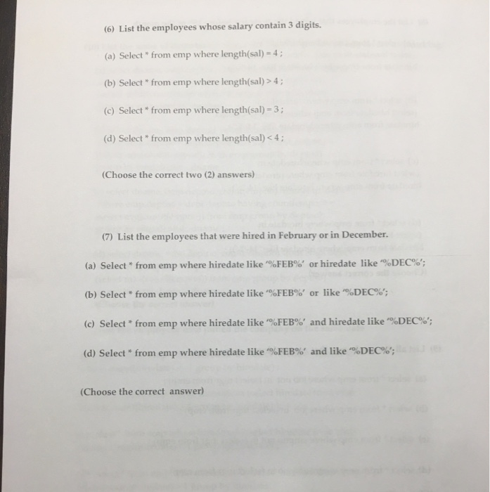 Solved Given the following TWO tables: EMP DEPT EMP(EMPNO, | Chegg.com
