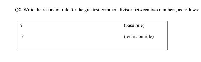 Solved Q2. Write the recursion rule for the greatest common | Chegg.com Solved Q2. Write the recursion rule for the greatest common | Chegg.com