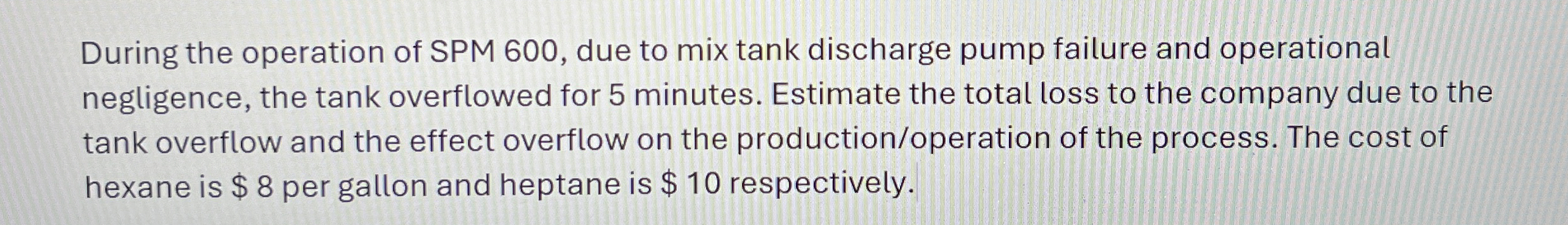 Solved During the operation of SPM 600, ﻿due to mix tank | Chegg.com