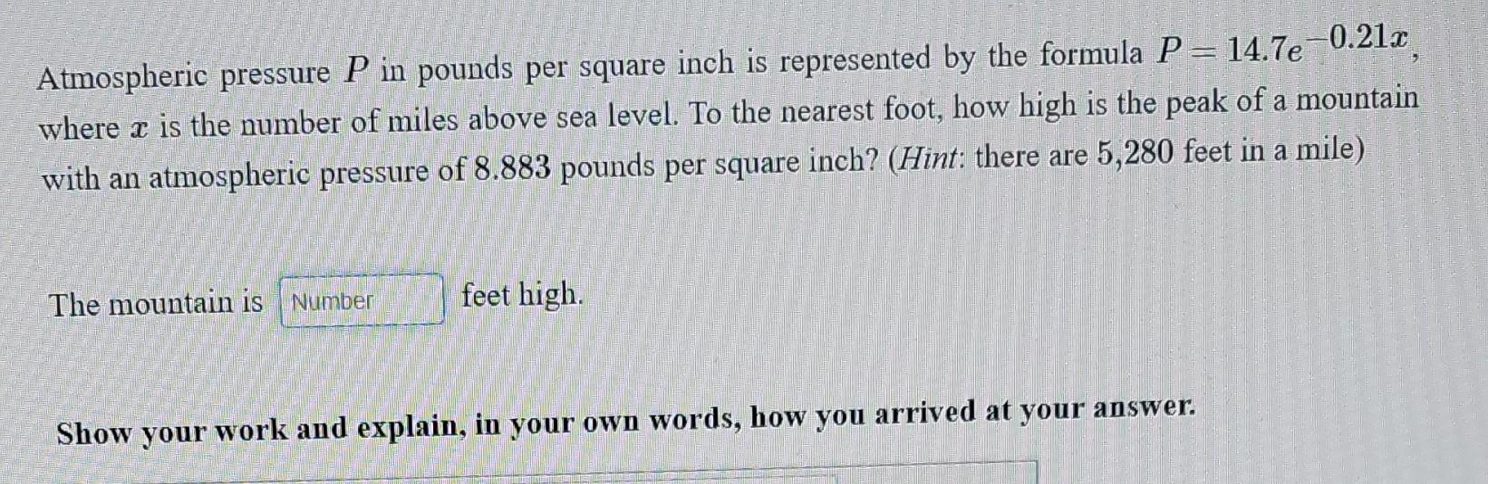 Solved Atmospheric pressure P in pounds per square inch is | Chegg.com