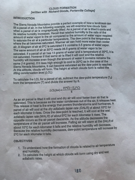 Solved EXERCISES 1. Calculate the lifting condensation | Chegg.com