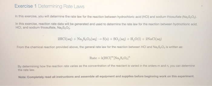 Solved Exercise 1 Determining Rate Laws In this exercise, | Chegg.com