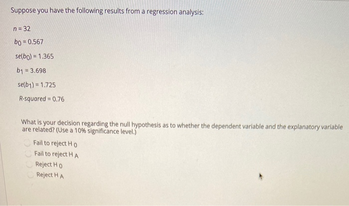 Solved Suppose you have the following results from a | Chegg.com