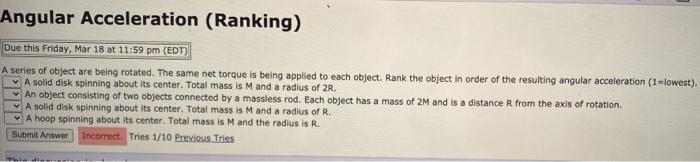 Solved Angular Acceleration (Ranking) Due this Friday, Mar | Chegg.com