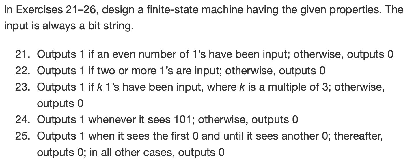 Solved In Exercises 21-26, ﻿design a finite-state machine | Chegg.com