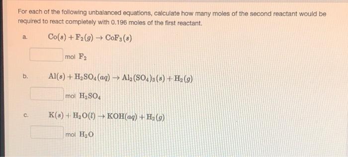 Solved For each of the following unbalanced equations, | Chegg.com