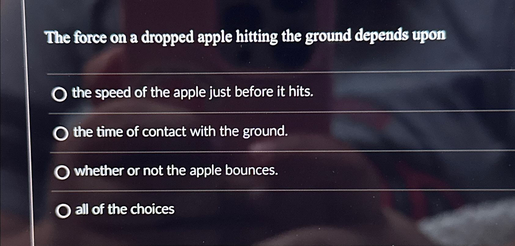 Solved The force on a dropped apple hitting the ground | Chegg.com