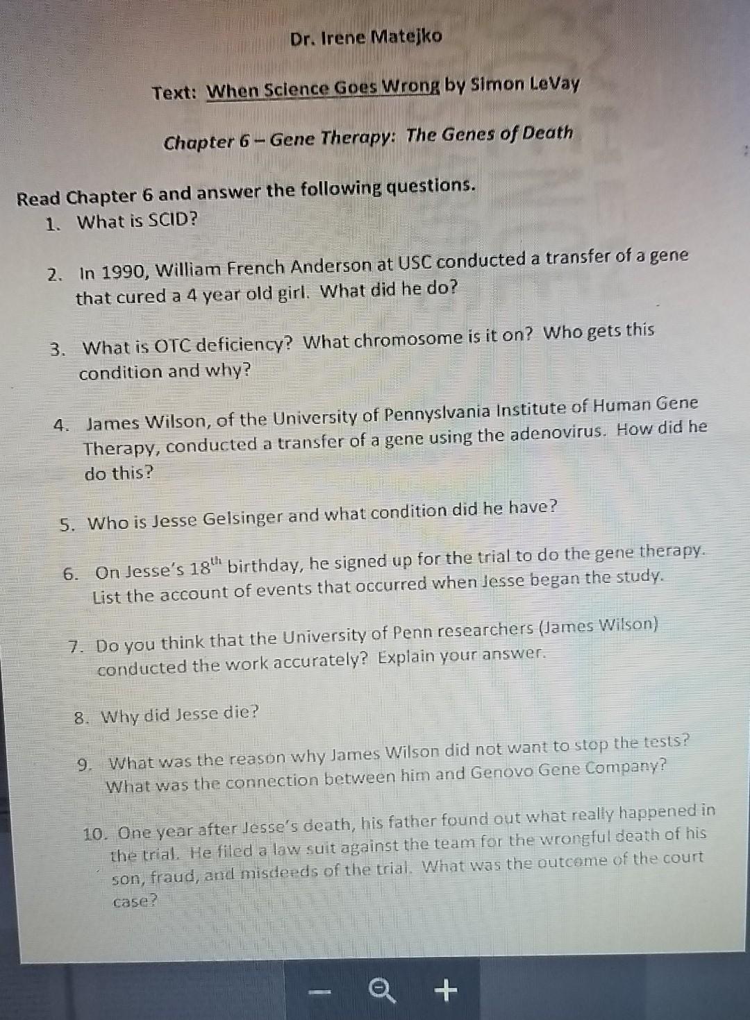 Solved Dr. Irene Matejko Text: When Science Goes Wrong by | Chegg.com