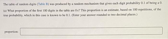 Solved The table of random digits (Table B) was produced by | Chegg.com