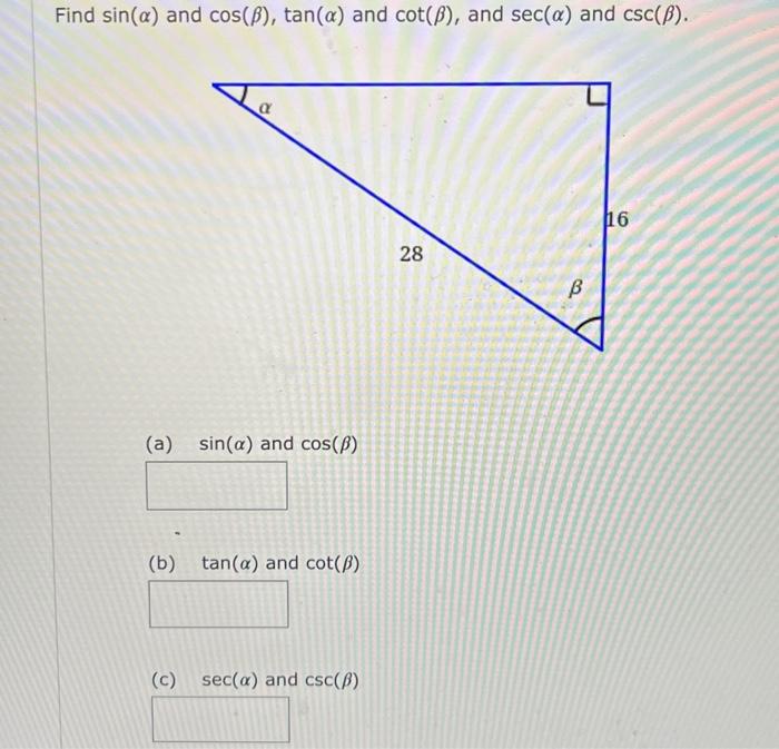 Solved Find sin(α) and cos(β),tan(α) and cot(β), and sec(α) | Chegg.com