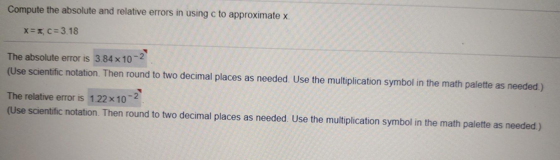 Solved Compute the absolute and relative errors in using c | Chegg.com