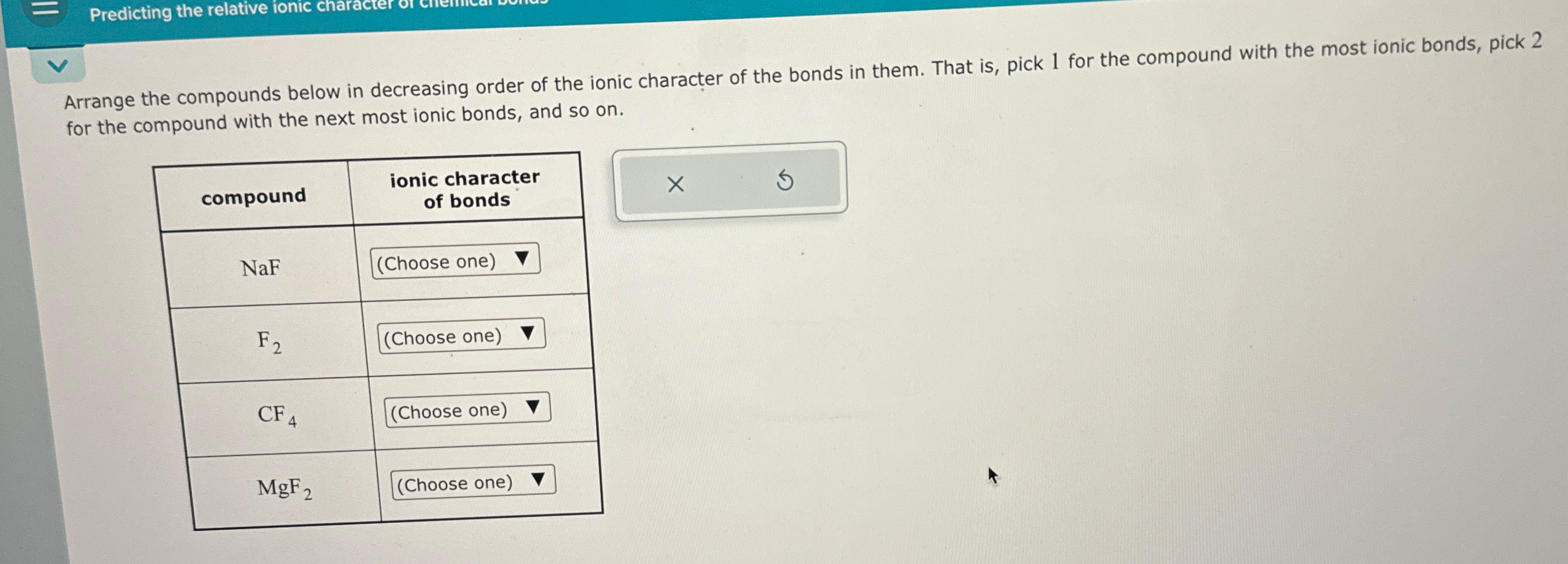 Solved Predicting the relative ionic character orArrange the | Chegg.com