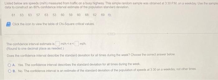 Solved Listed below are speeds (mih) measured from tratfic | Chegg.com