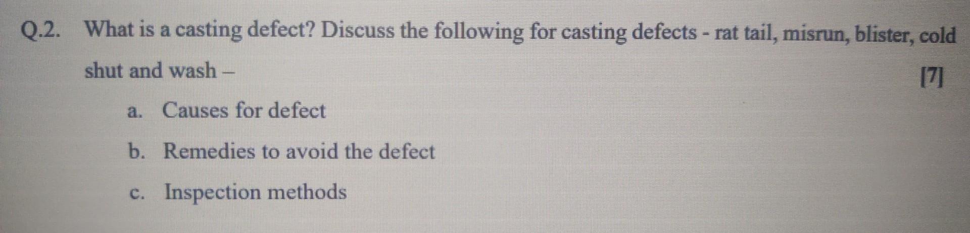 Solved Q.2. What is a casting defect? Discuss the following | Chegg.com