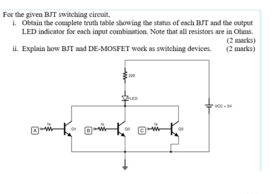 Solved For the given BJT switching circuit, i. Obtain the | Chegg.com