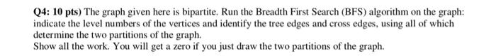 Solved Q4: 10 pts) The graph given here is bipartite. Run | Chegg.com