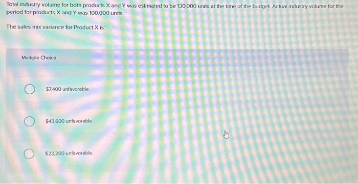 Solved TB MC Qu. 16-67 (Static) The sales mix variance for | Chegg.com