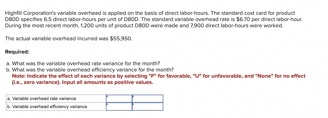 Solved Highfill Corporation's variable overhead is applied | Chegg.com