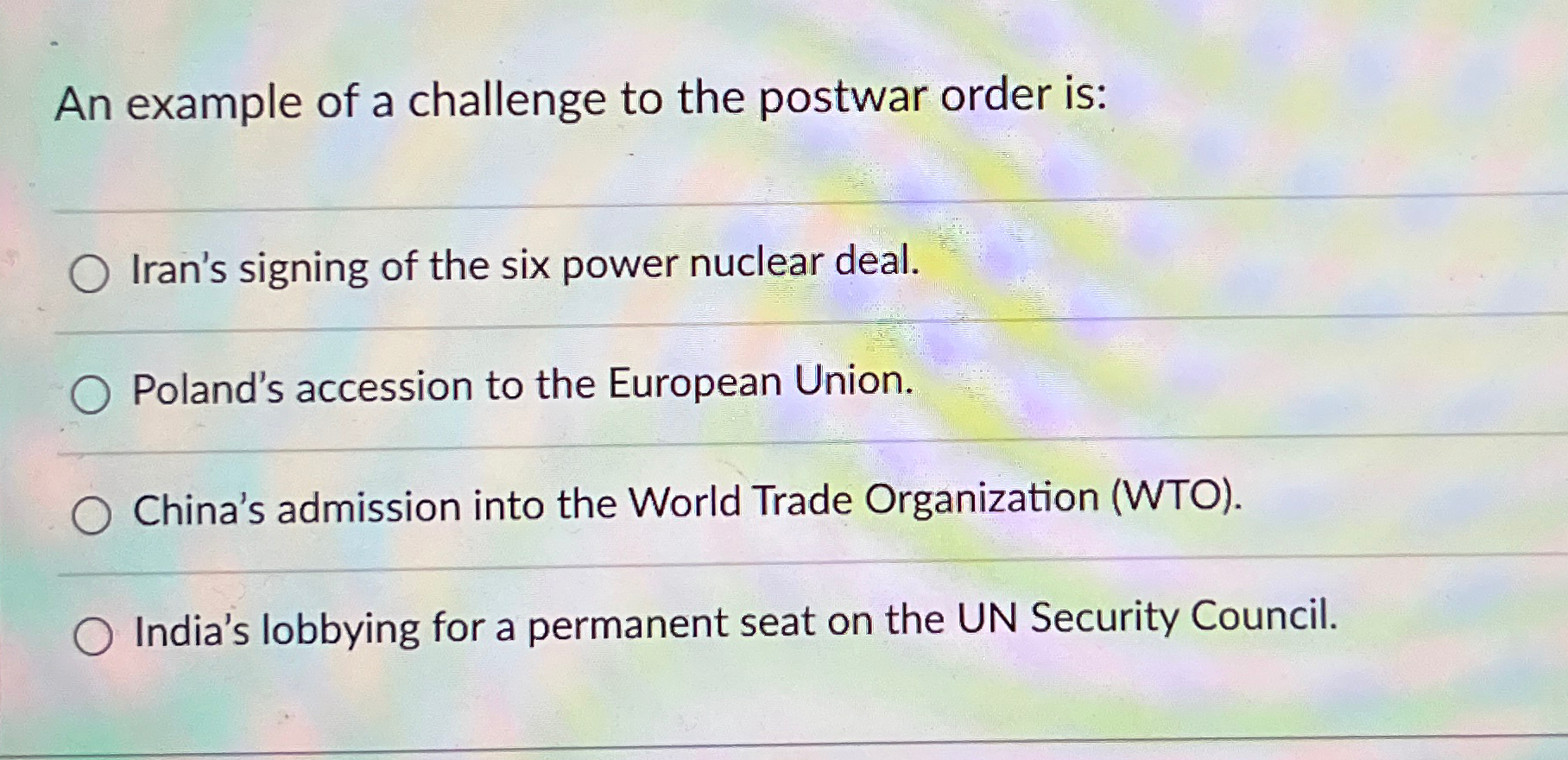 Solved An example of a challenge to the postwar order | Chegg.com