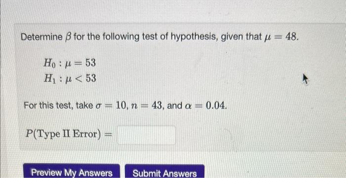 Solved Determine β for the following test of hypothesis, | Chegg.com