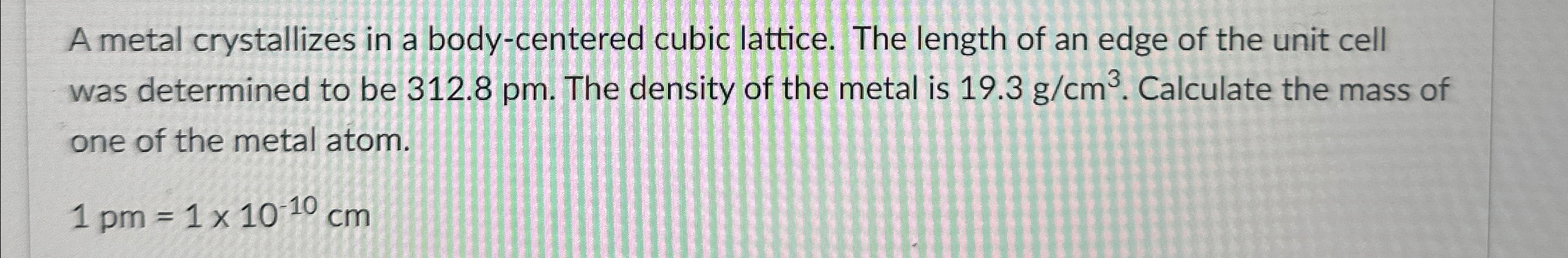 Solved A Metal Crystallizes In A Body Centered Cubic