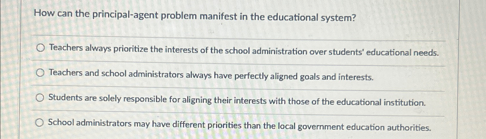 Solved How can the principal-agent problem manifest in the | Chegg.com
