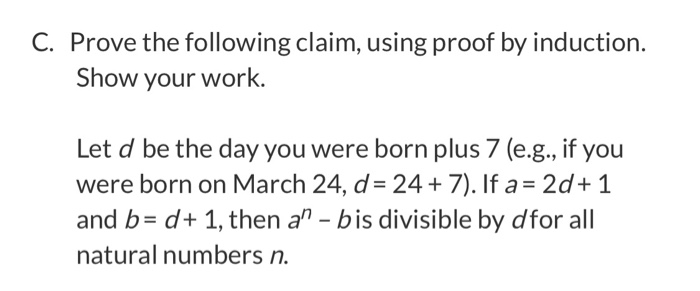 Solved C. Prove the following claim, using proof by | Chegg.com