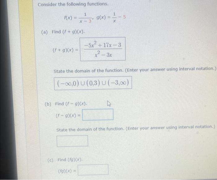 Solved Consider the following functions. f(x)=x−31,g(x)=x1−5 | Chegg.com