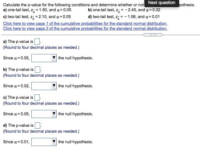Solved pothesis. Calculate the p-value for the following | Chegg.com