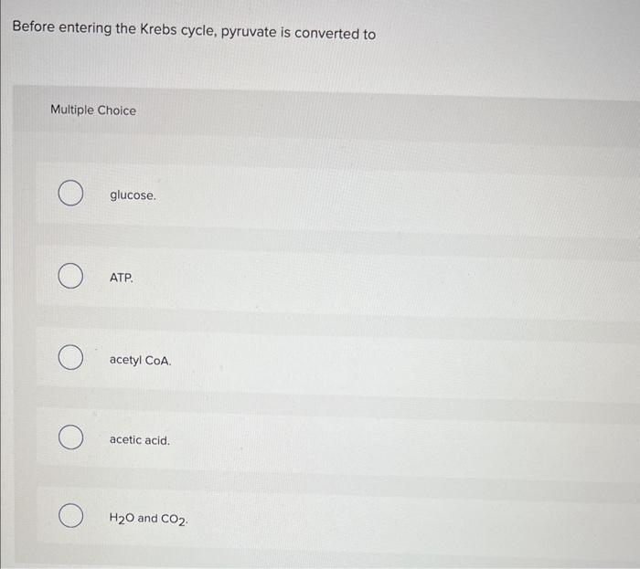 Solved Before entering the Krebs cycle, pyruvate is | Chegg.com