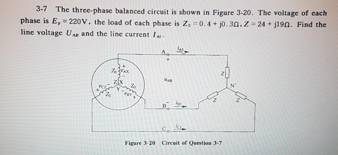 Solved 3-7 The three-phase balanced circuit is shown in | Chegg.com