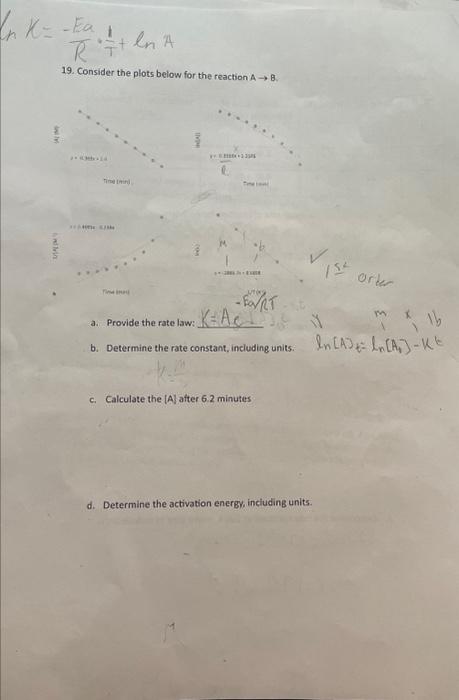 19. Consider the plots below for the reaction A→B. | Chegg.com