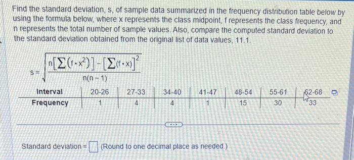 Solved Find the standard deviation, s, of sample data | Chegg.com