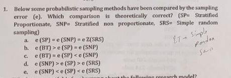 Solved 1. Below some probabilistic sampling methods have | Chegg.com