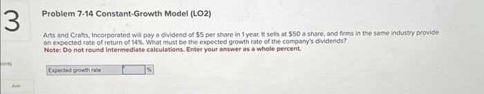 Solved Problem 7-14 Constant-Growth Model (LO2) Arts and | Chegg.com