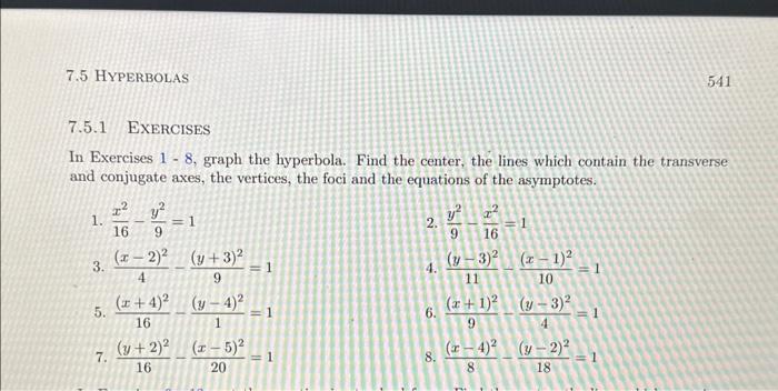 Solved In Exercises 1 8 Graph The Hyperbola Find The