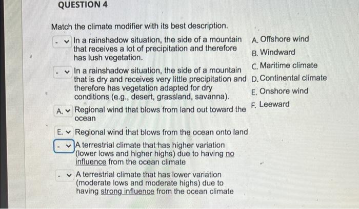 Solved Match the climate modifier with its best description. | Chegg.com