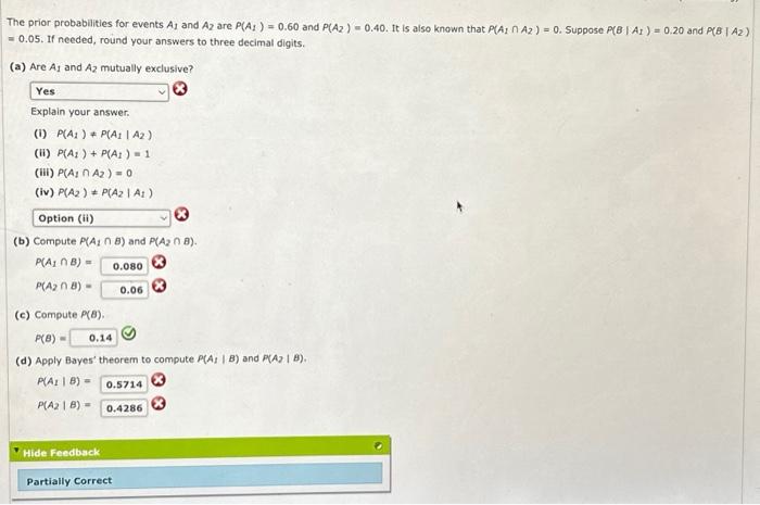 Solved The prior probabilities for events A1 and A2 are | Chegg.com