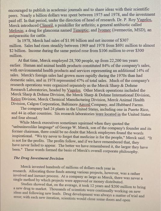 Merck \& Company, Inc.: Having the Vision to Succeed | Chegg.com